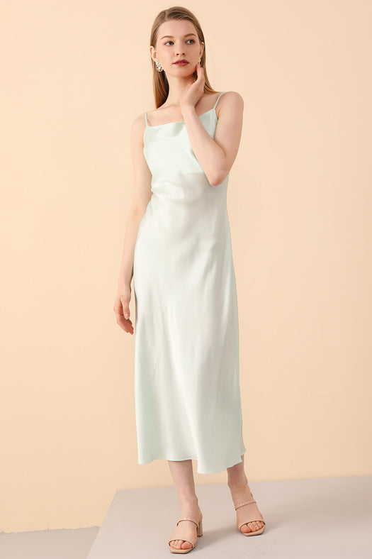 Silk Slip Dress Midi in Mint Green – BASK™